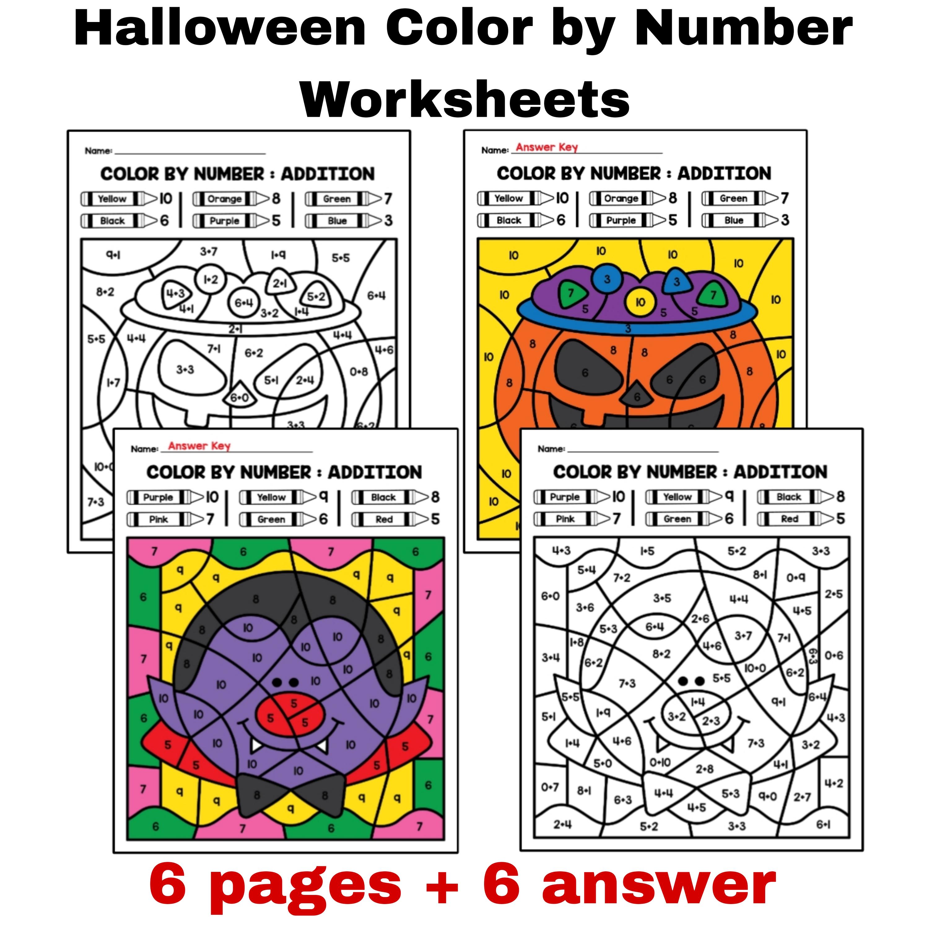 Halloween Color by Number Worksheets - Etsy
