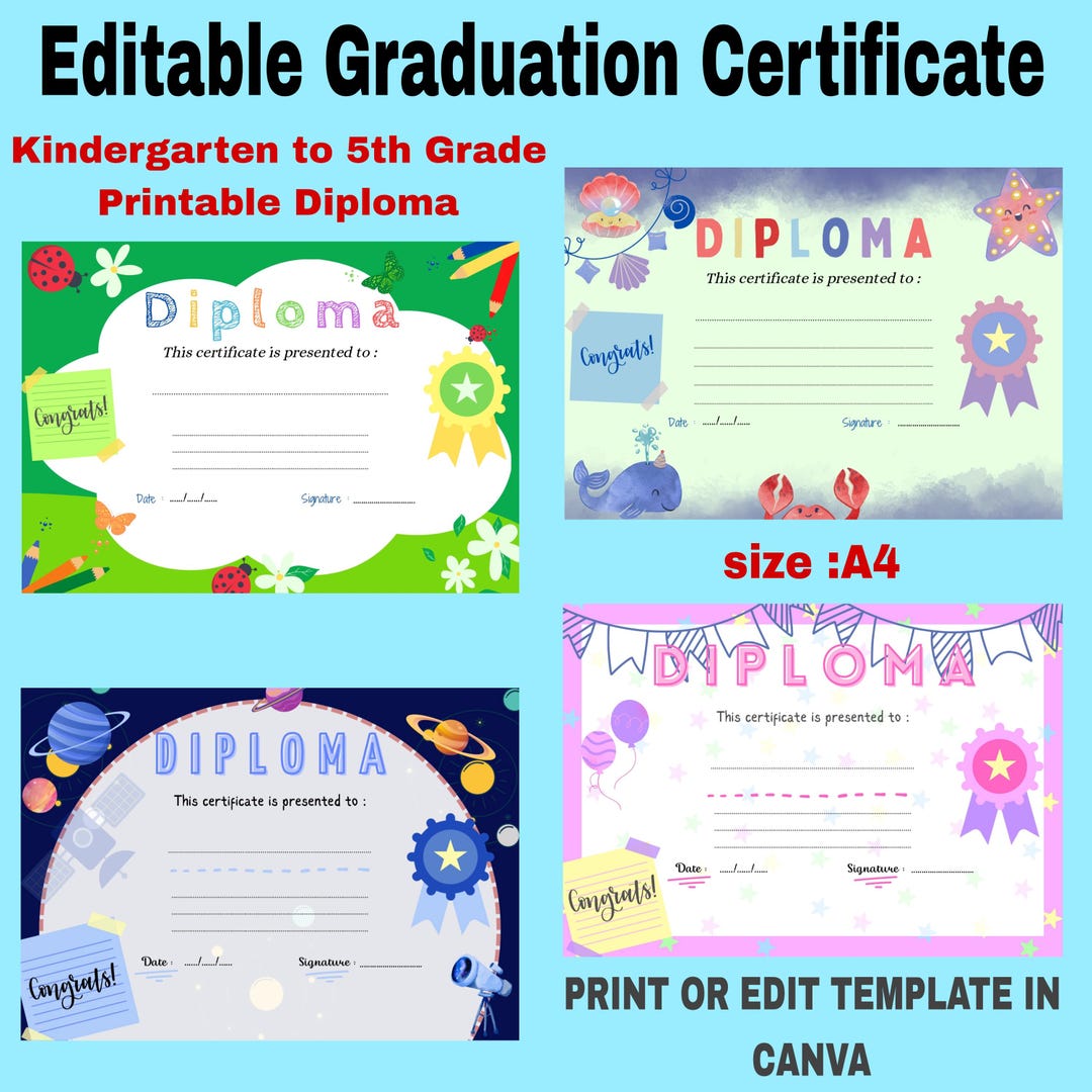Editable Graduation Certificate | Kindergarten to 5th Grade Printable ...