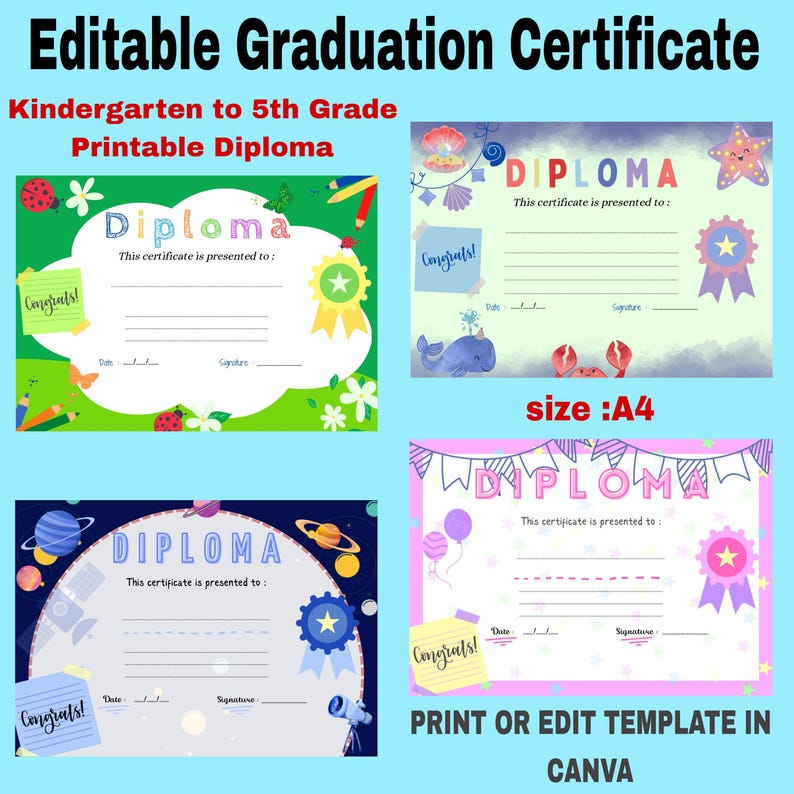Editable Graduation Certificate | Kindergarten to 5th Grade Printable ...
