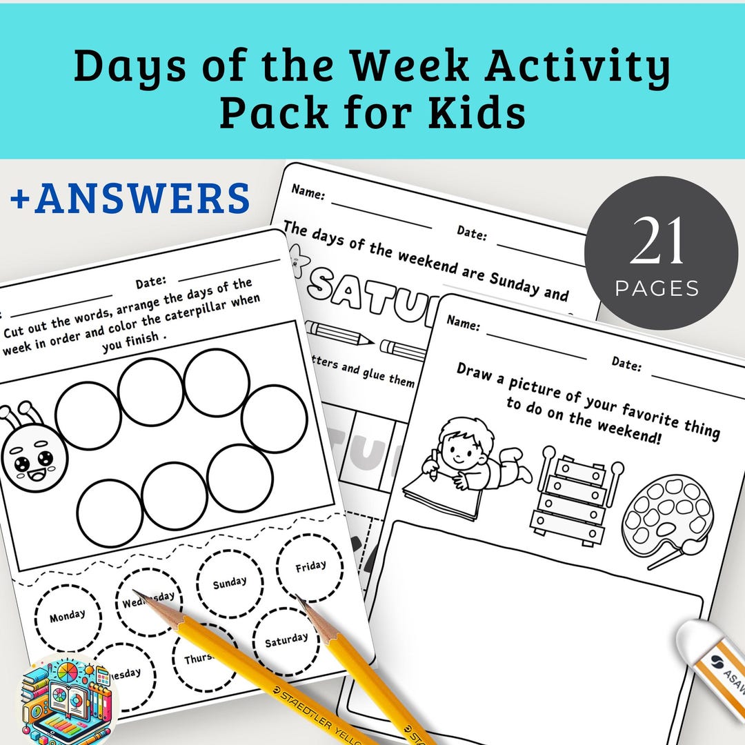 Days of the Week Activity Pack for Kids - Etsy
