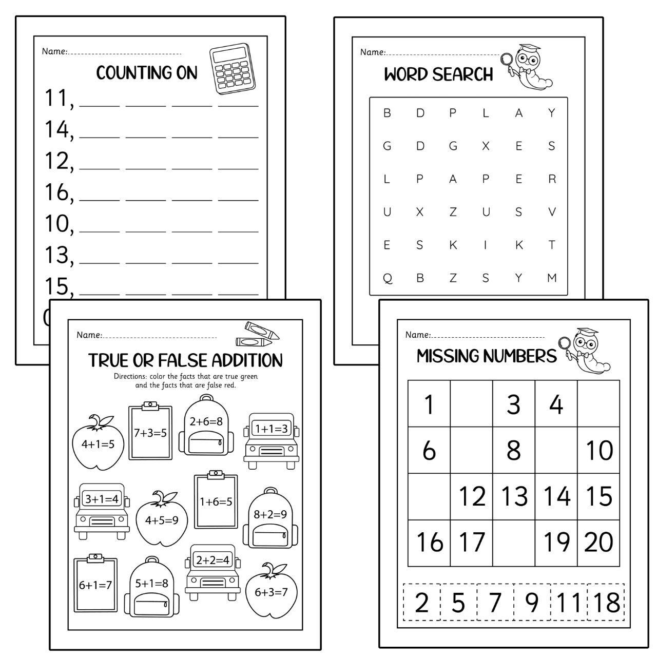 First Grade Math & Phonics Printable Worksheets – 25 Pages - Etsy