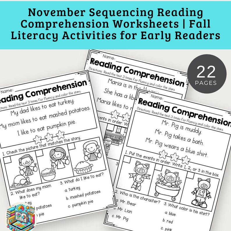 November Sequencing Reading Comprehension Worksheets | Fall Literacy ...