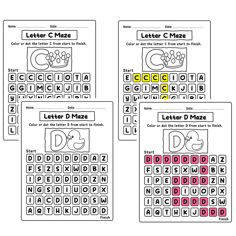 Alphabet Maze Worksheets - Etsy