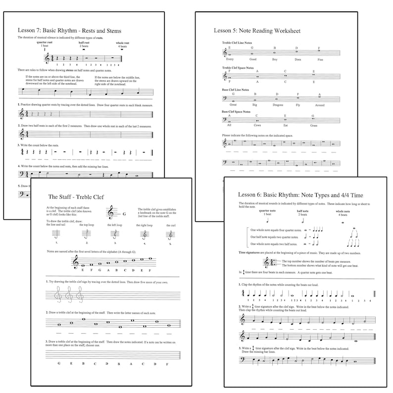 Music Theory Worksheets - 23-page PDF for Beginners and Students - Etsy