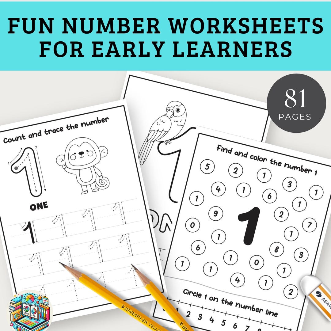 Fun Number Worksheets for Early Learners: Preschool to 2nd Grade - Etsy