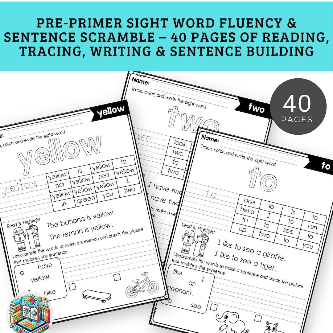 Pre-primer Sight Word Fluency & Sentence Scramble – 40 Pages of Reading ...