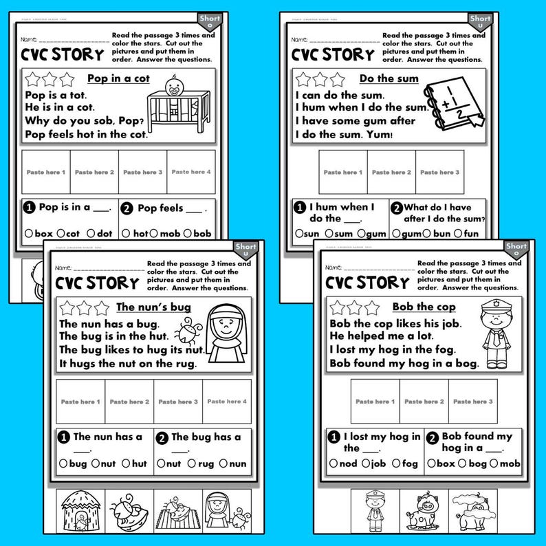 Phonics CVC Short Vowel Reading Passages | Story Sequencing Activities ...