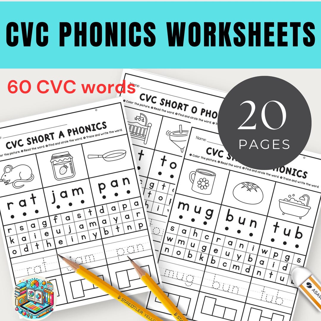 CVC Phonics Worksheets – Early Literacy Skills Practice for Kids - Etsy