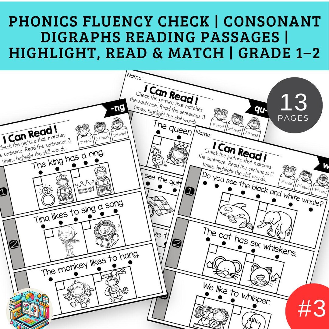 Phonics Fluency Check | Consonant Digraphs Reading Passages | Highlight ...