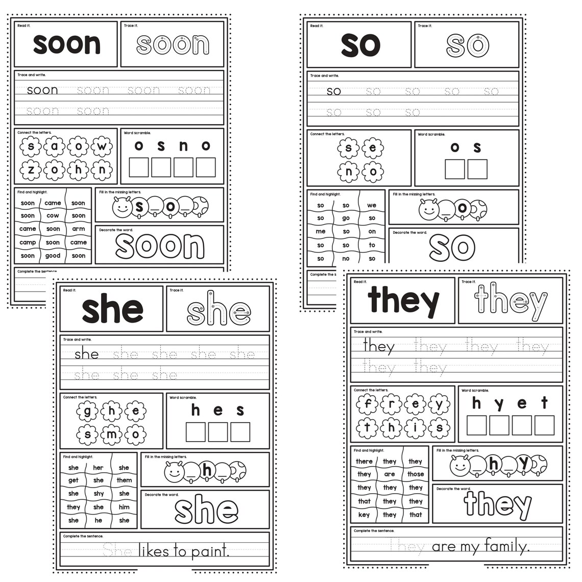 Kindergarten Dolch Sight Word Worksheets - Etsy