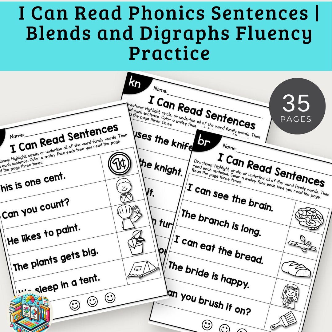 I Can Read Phonics Sentences | Blends and Digraphs Fluency Practice - Etsy