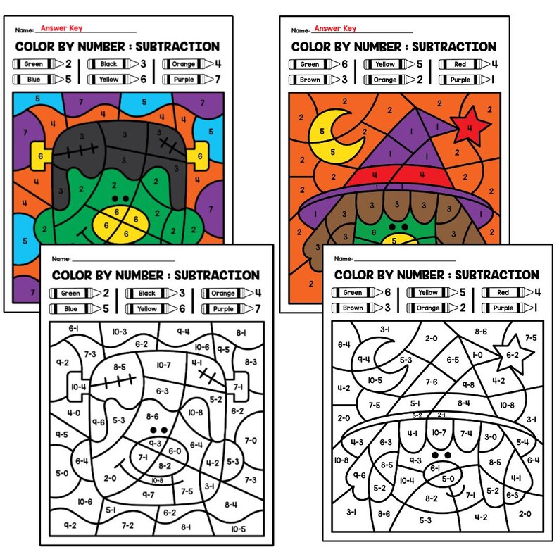 Halloween Color by Number Worksheets - Etsy