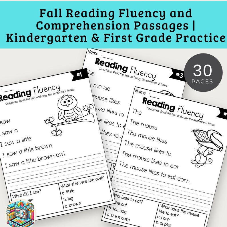 Fall Reading Fluency and Comprehension Passages | Kindergarten & First ...