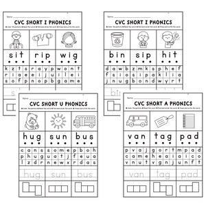 CVC Phonics Worksheets – Early Literacy Skills Practice for Kids - Etsy