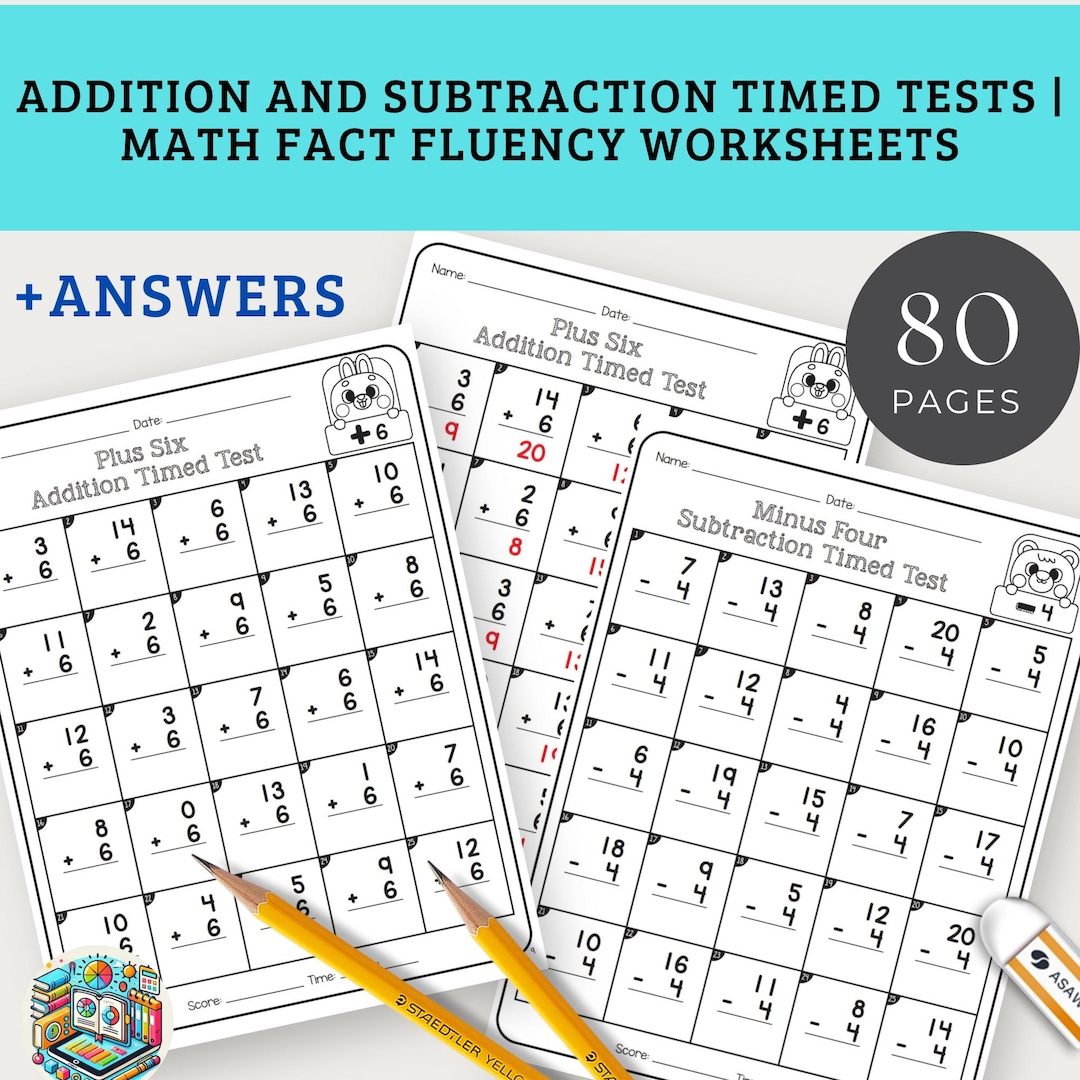 Addition and Subtraction Timed Tests | Math Fact Fluency Worksheets - Etsy