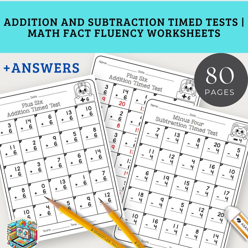 Addition and Subtraction Timed Tests | Math Fact Fluency Worksheets - Etsy