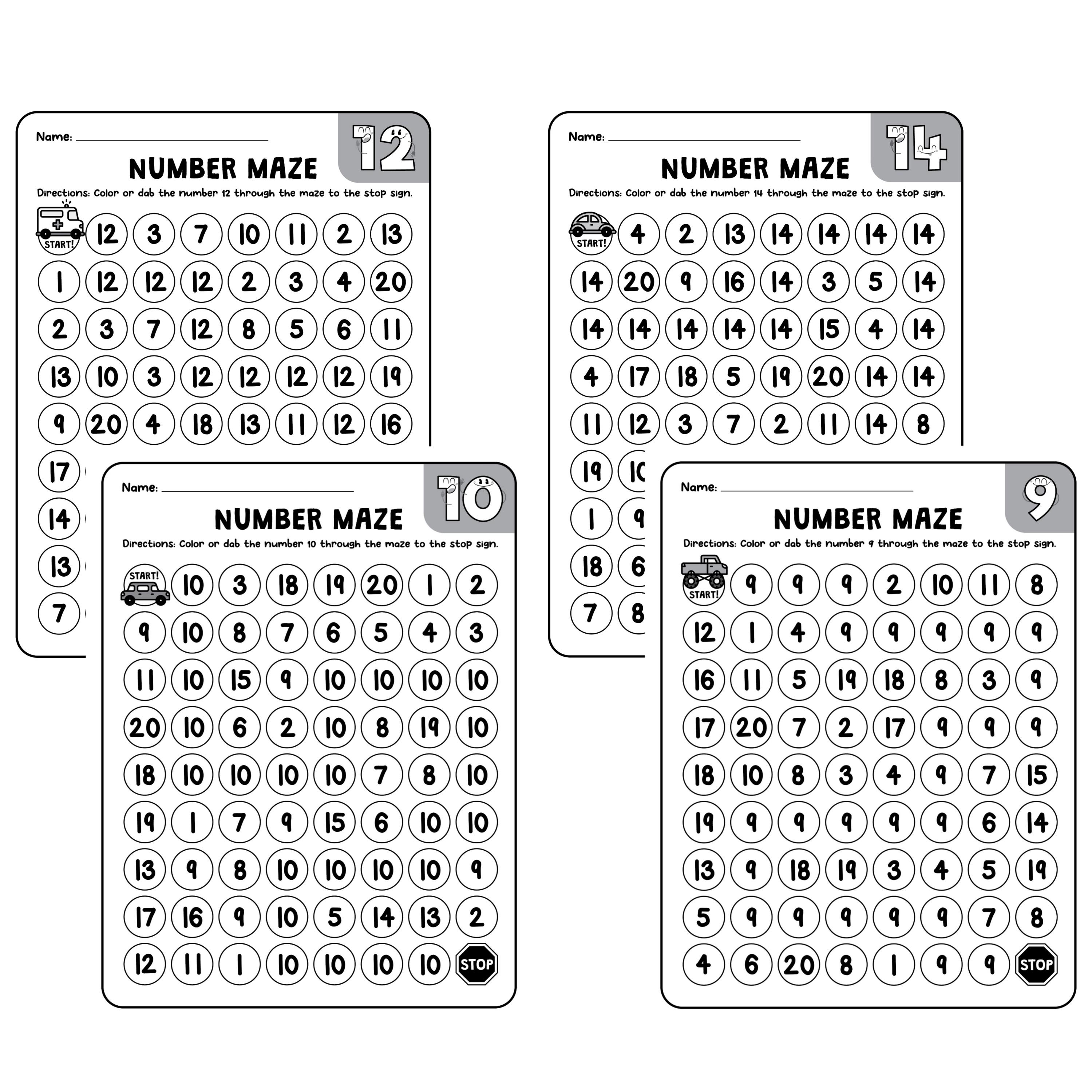 Count and Color Number Mazes 1 to 20 - Etsy