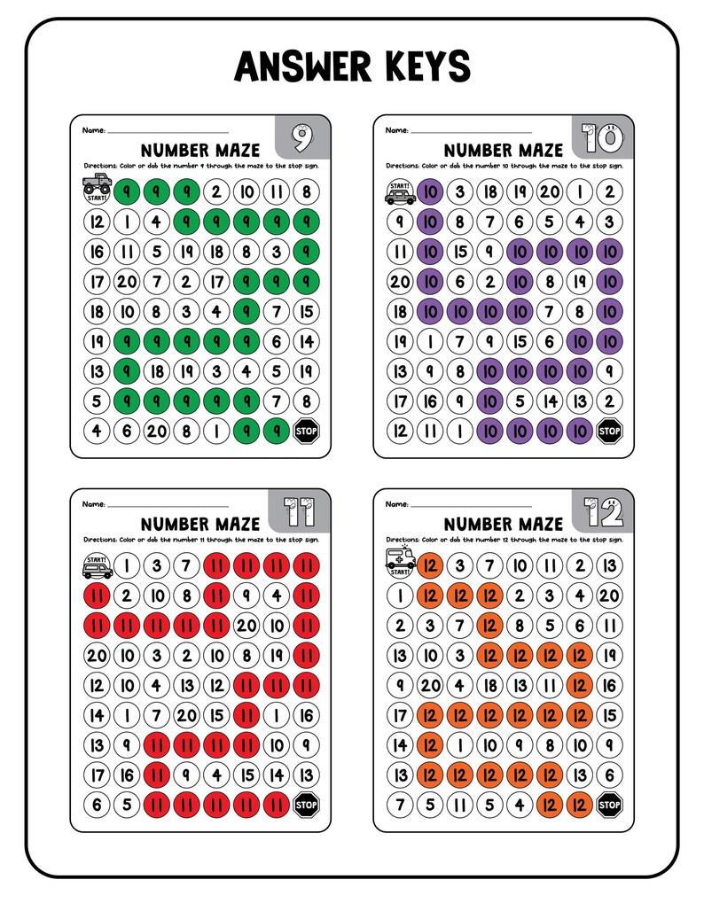 Count and Color Number Mazes 1 to 20 - Etsy