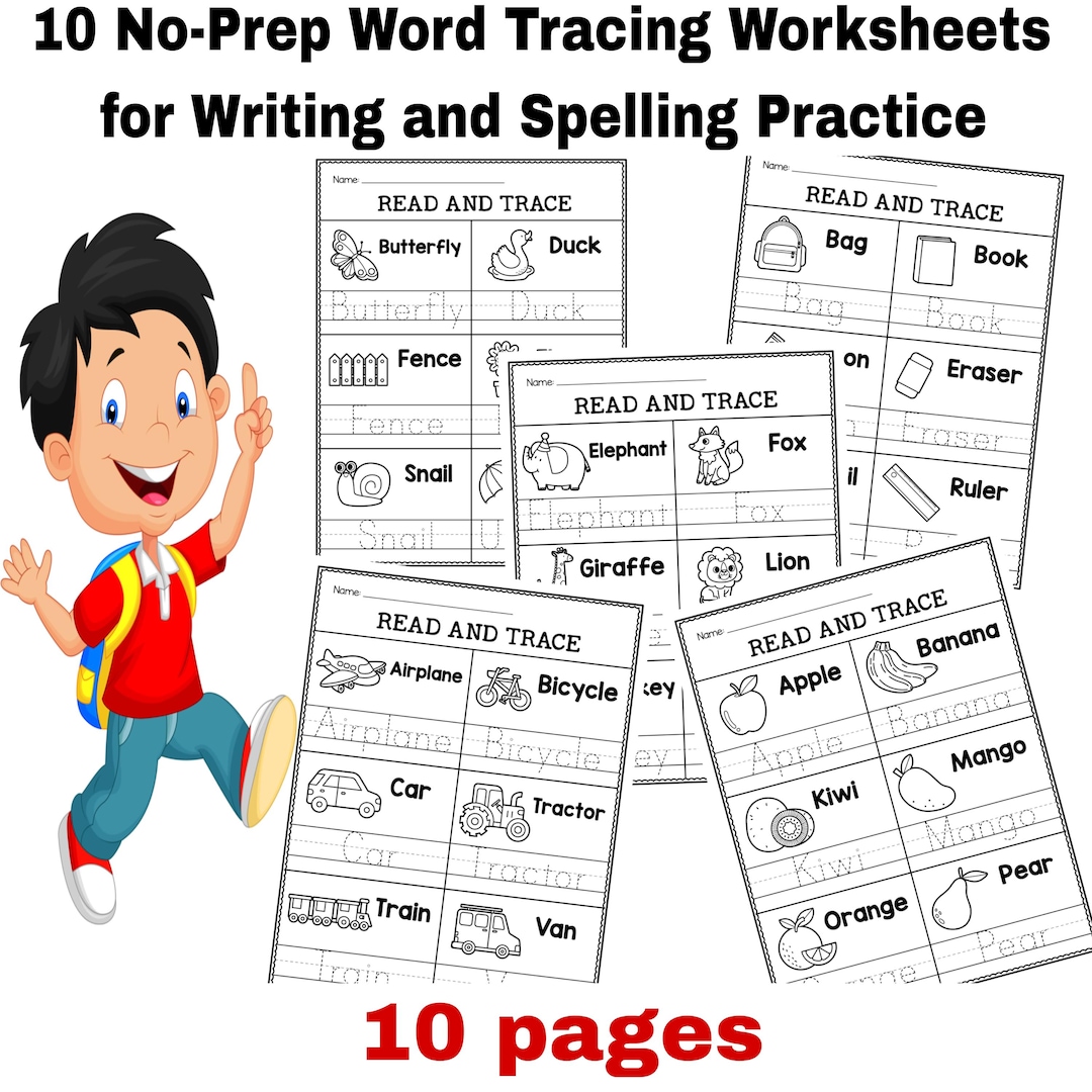 10 No-prep Word Tracing Worksheets for Writing and Spelling Practice - Etsy