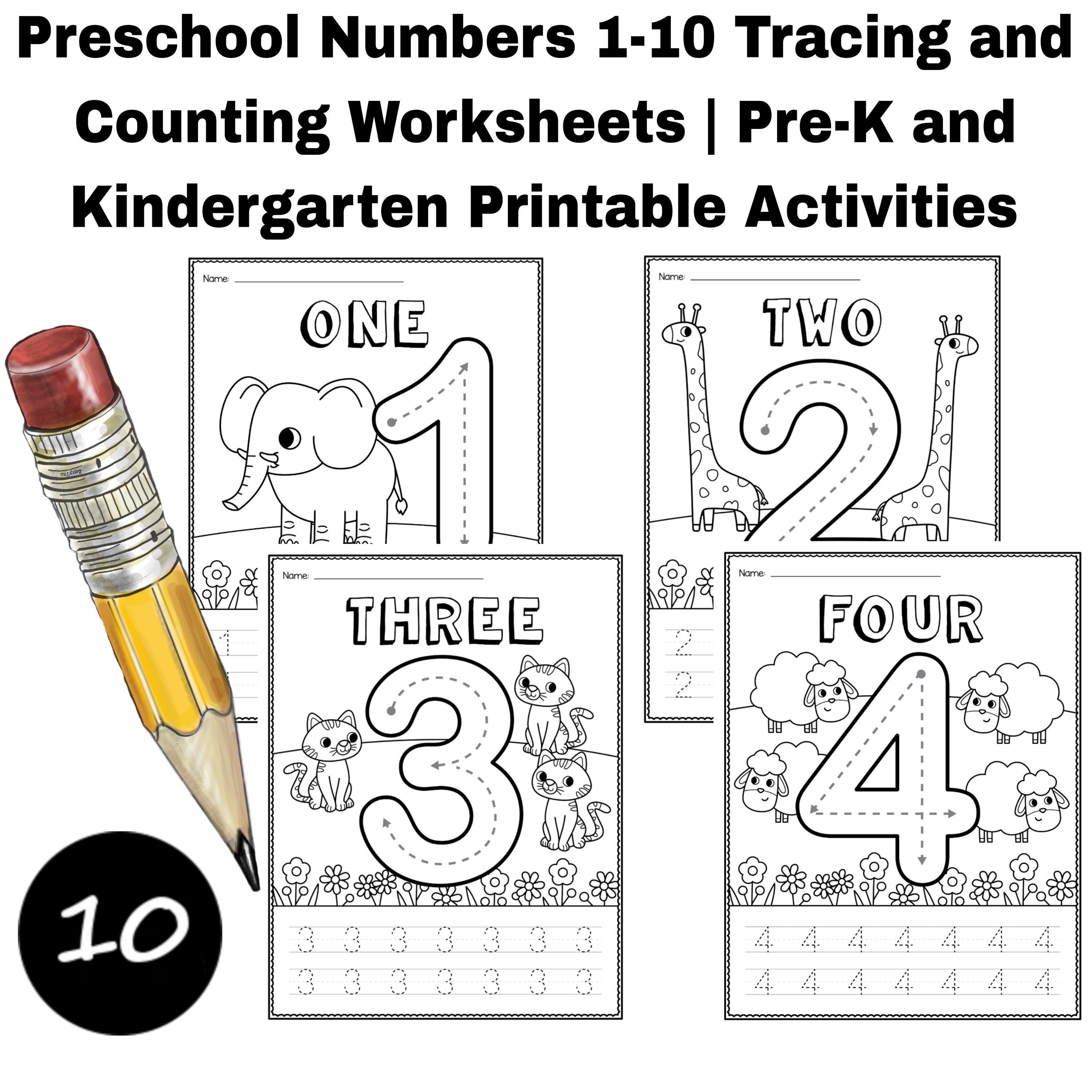 Preschool Numbers 1-10 Tracing and Counting Worksheets Pre-k and ...