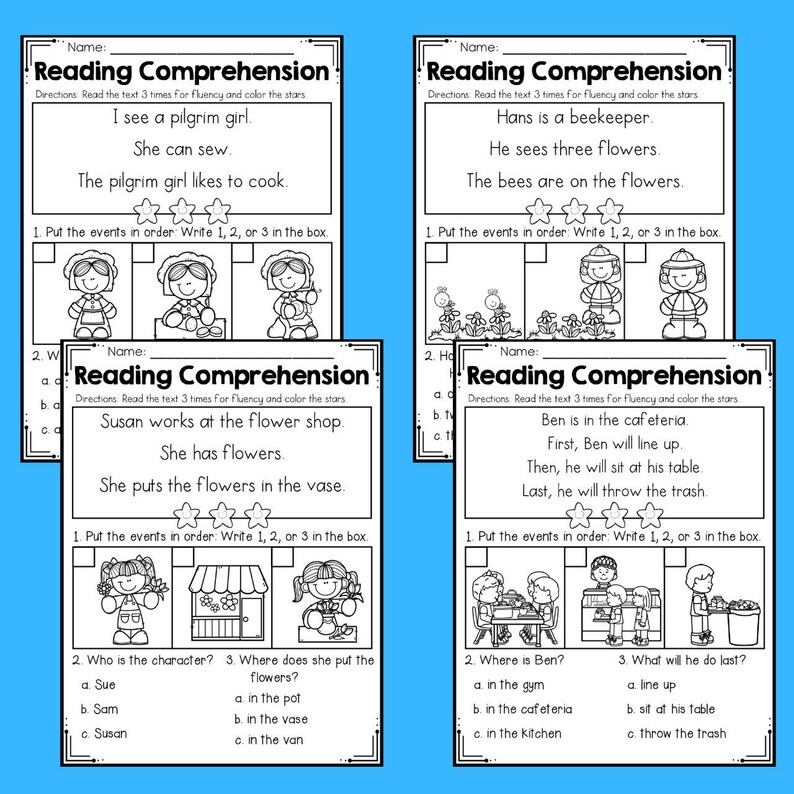 November Sequencing Reading Comprehension Worksheets | Fall Literacy ...