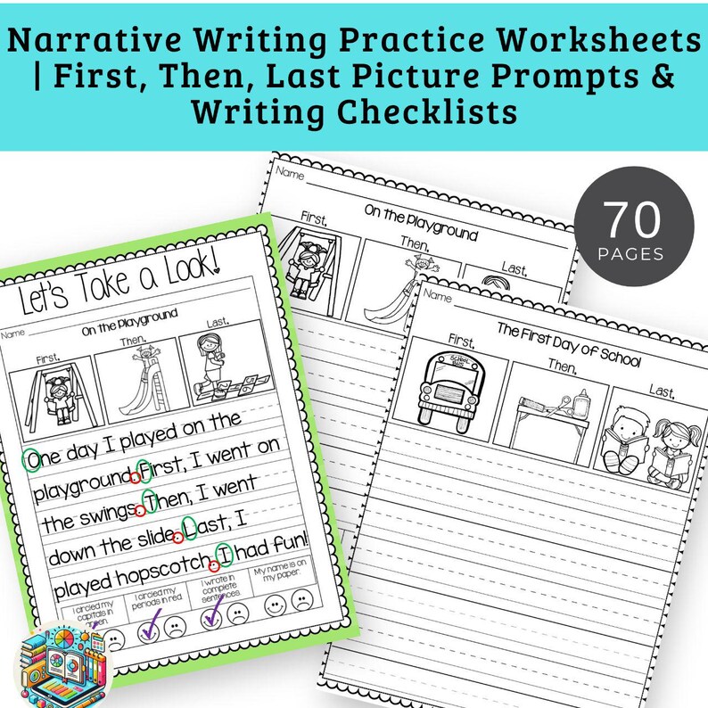 Narrative Writing Practice Worksheets | First, Then, Last Picture ...
