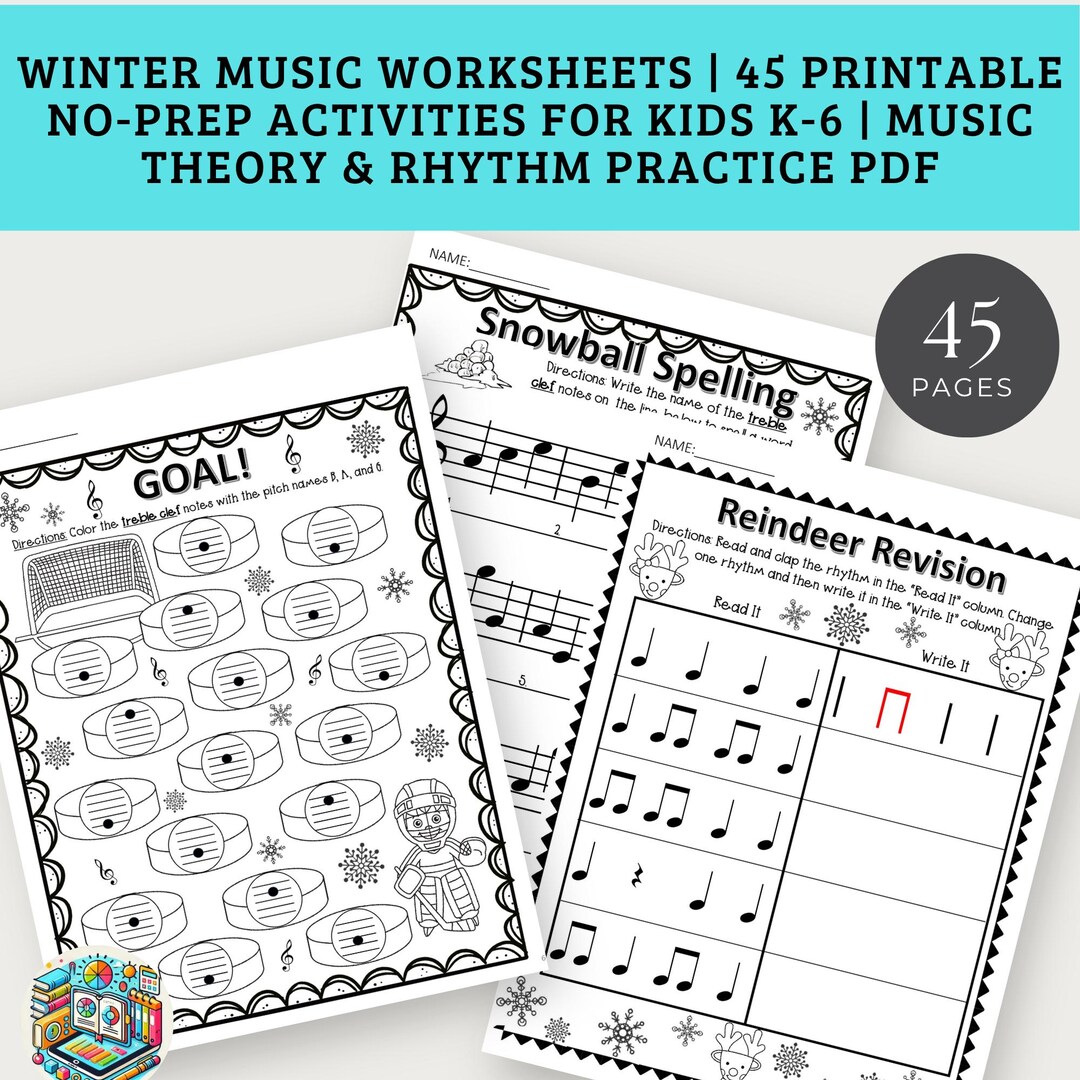 Winter Music Worksheets | 45 Printable No-prep Activities for Kids K-6 ...