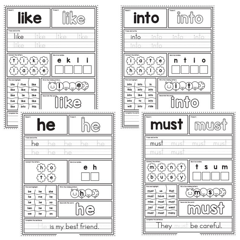 Kindergarten Dolch Sight Word Worksheets - Etsy