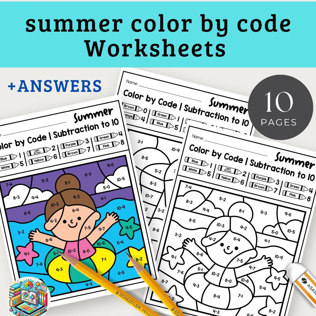 Summer Color by Code Worksheets - Etsy