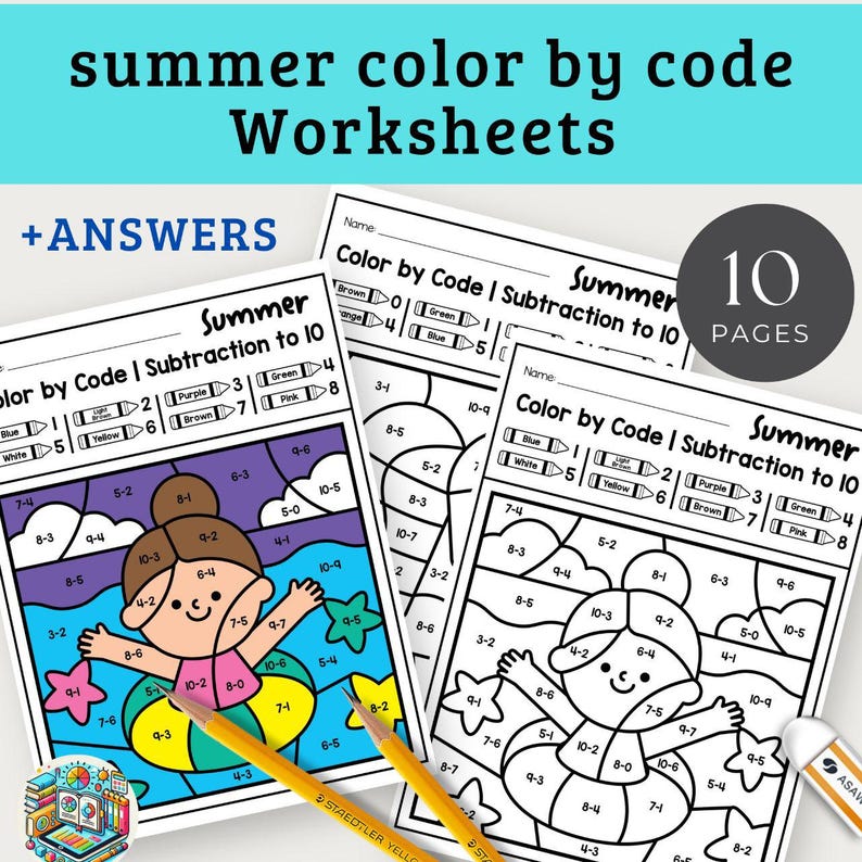 Summer Color by Code Worksheets - Etsy
