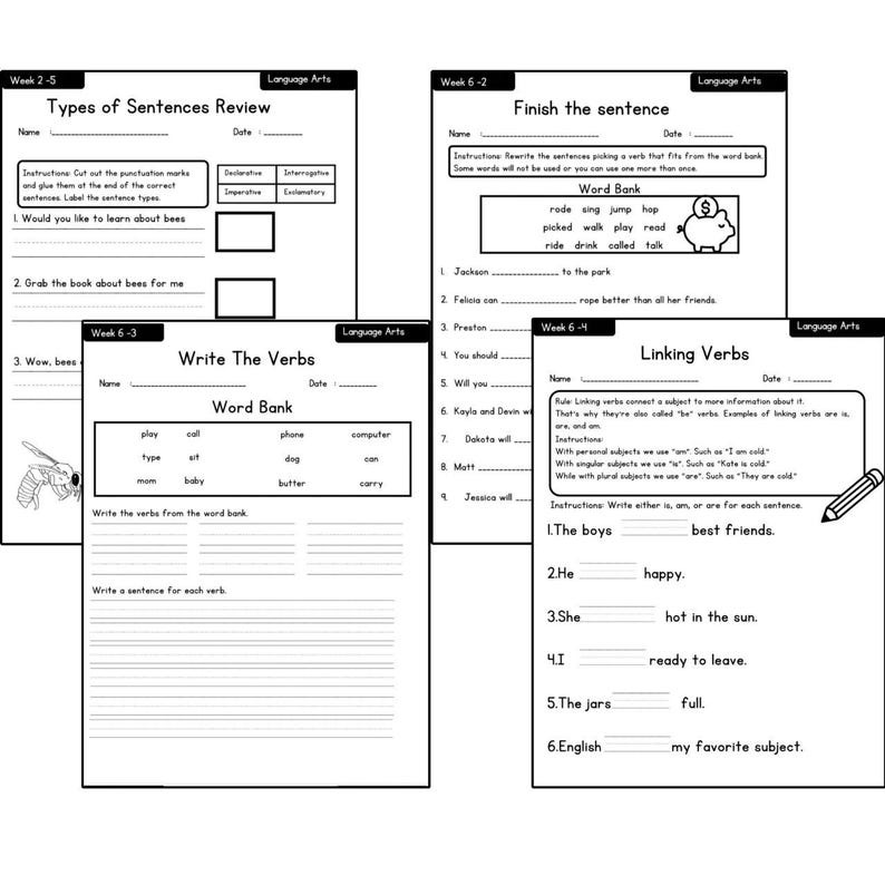 Grammar No-prep Language Arts Workbook for Second Grade - Etsy