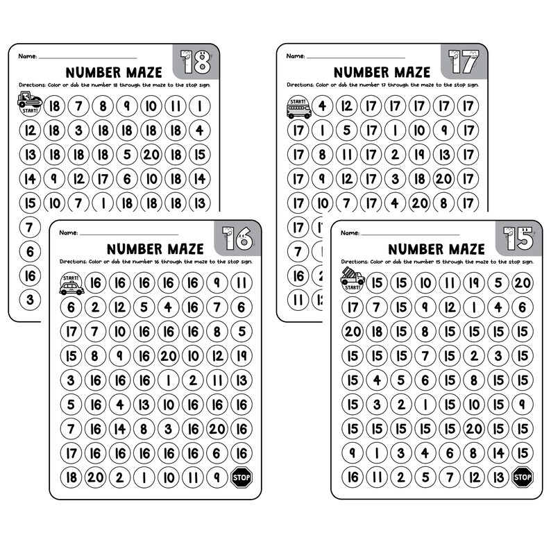 Count and Color Number Mazes 1 to 20 - Etsy