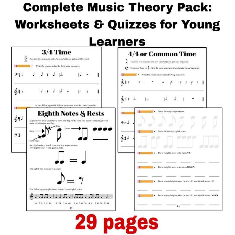 Complete Music Theory Pack: Worksheets & Quizzes for Young Learners - Etsy