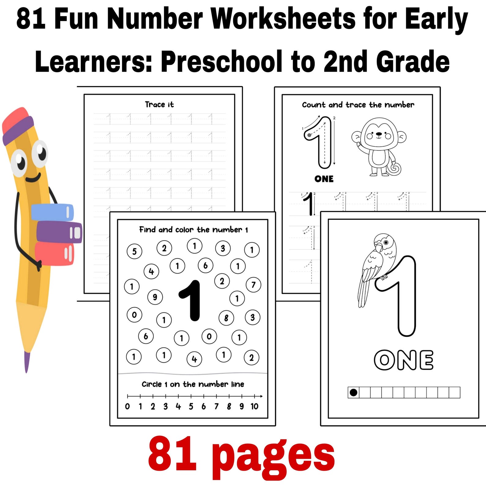 81 Fun Number Worksheets for Early Learners: Preschool to 2nd Grade - Etsy