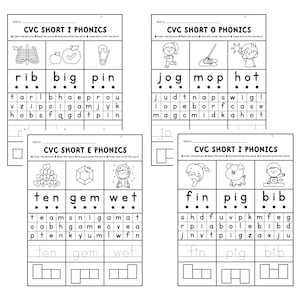 CVC Phonics Worksheets – Early Literacy Skills Practice for Kids - Etsy
