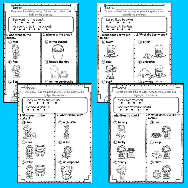 Reading Comprehension Worksheets for Early Readers | Simple Passages ...