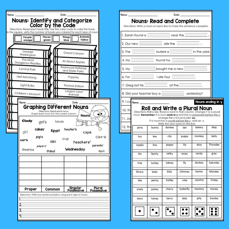 2nd Grade Nouns Worksheets | Common, Proper, Plural & Possessive Nouns ...