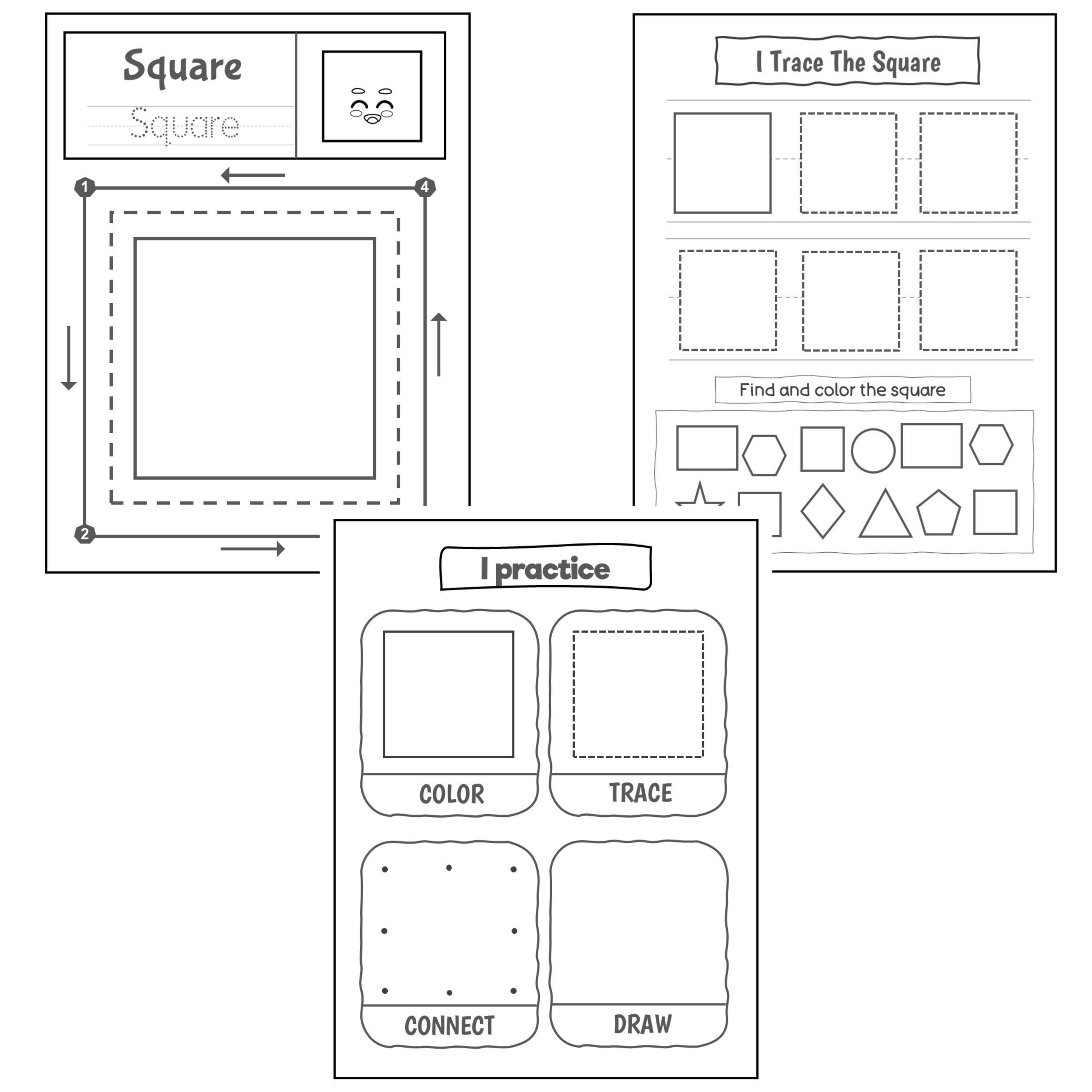 Tracing Worksheets for Kids: Big Shapes Practice - Etsy