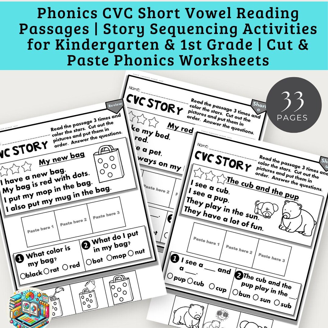 Phonics CVC Short Vowel Reading Passages | Story Sequencing Activities ...