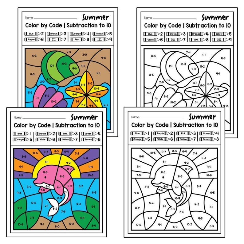 Summer Color by Code Worksheets - Etsy