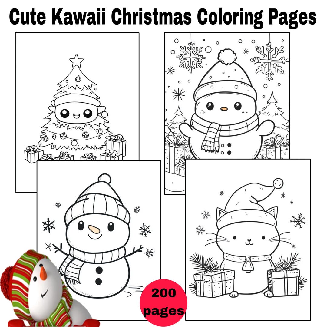 Cute Kawaii Christmas Coloring Pages for Kids - Etsy France