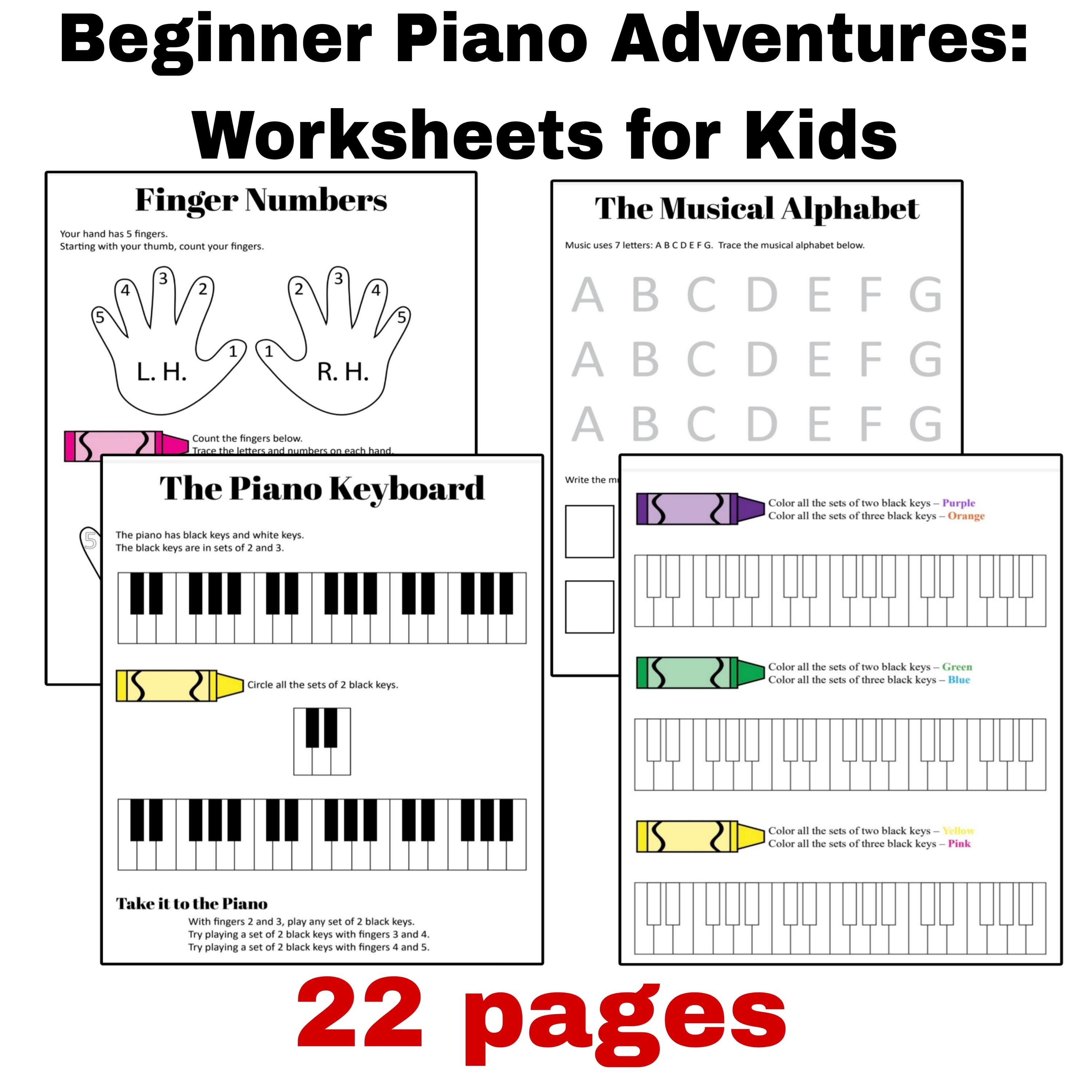 Beginner Piano Adventures: Worksheets for Kids - Etsy