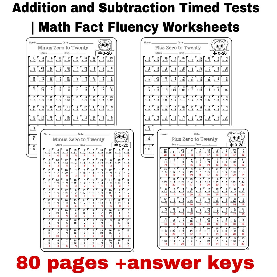 Addition and Subtraction Timed Tests Math Fact Fluency Worksheets - Etsy