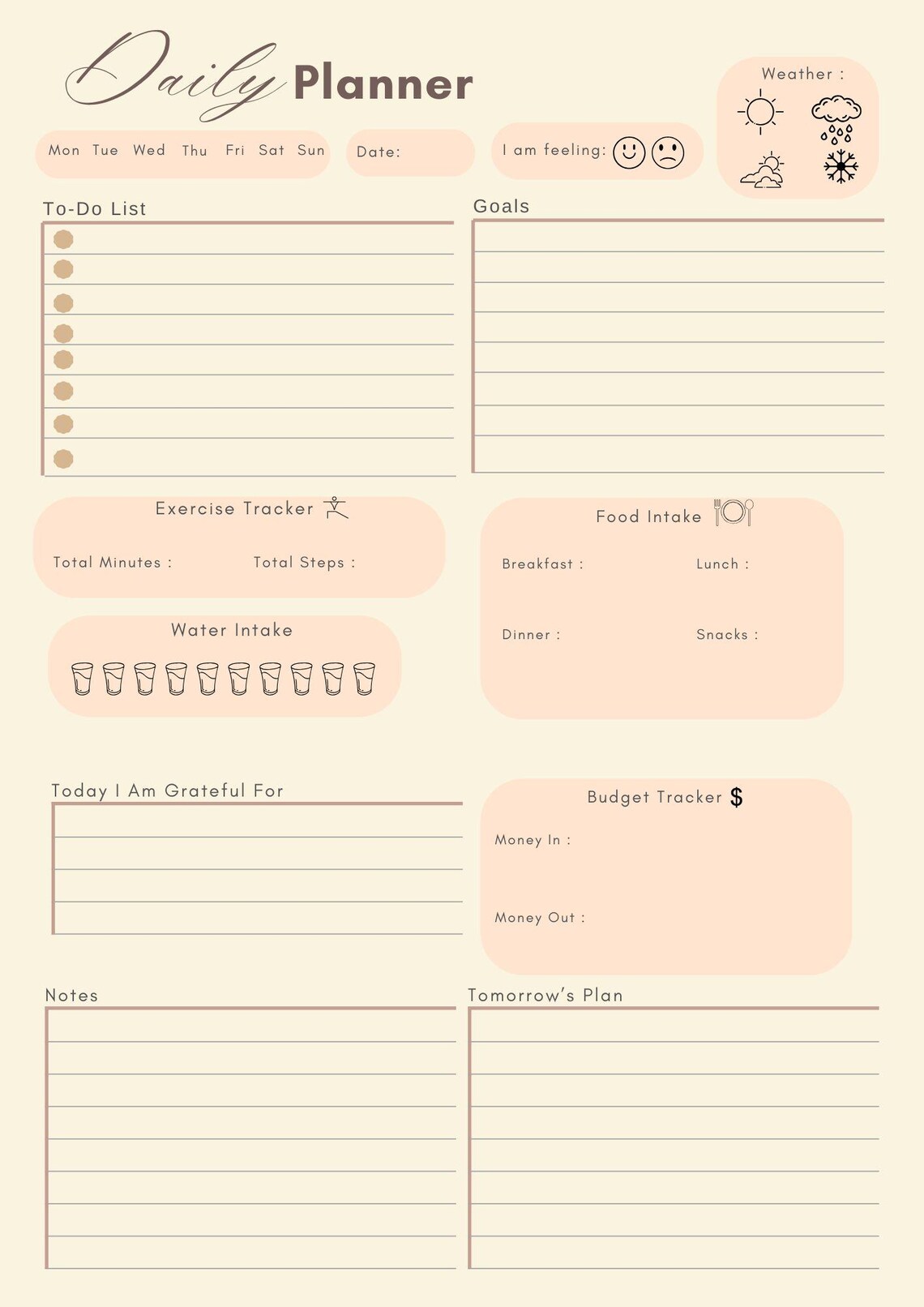 Daily Planner, Task Organizer, Schedule Template, Personal Diary ...