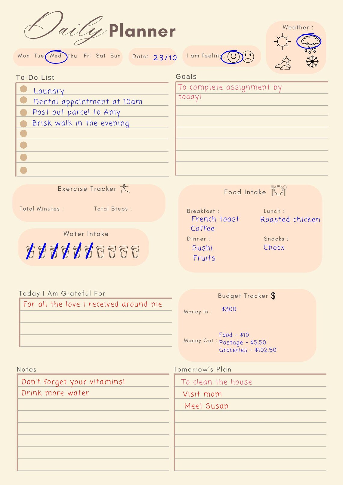 Daily Planner, Task Organizer, Schedule Template, Personal Diary ...