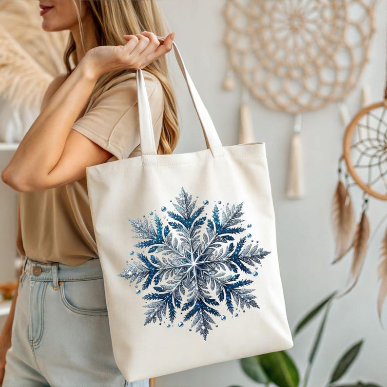 Silver Blue Glitter Snowflakes DTF Transfer: Christmas T-shirt Design ...