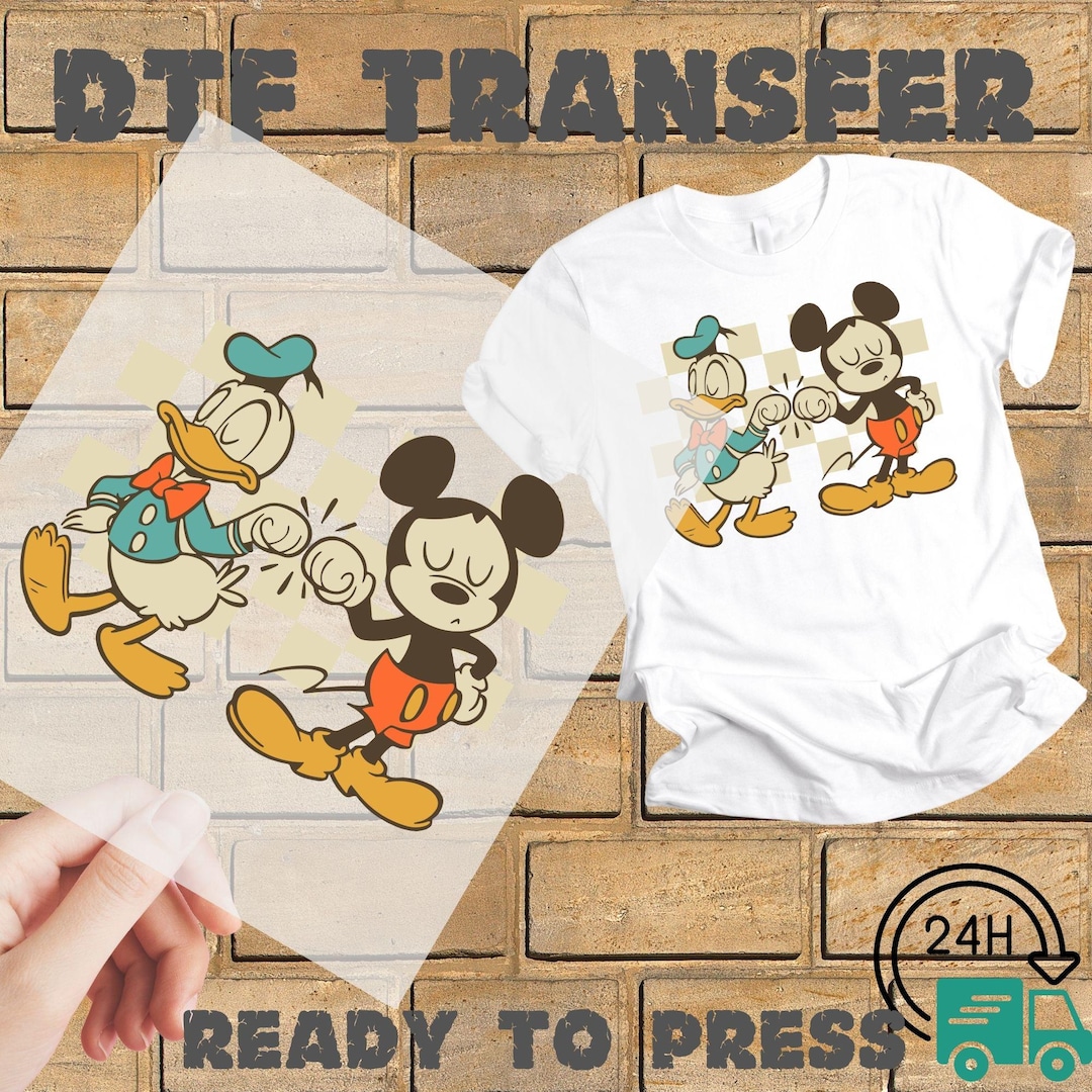 Retro Checkered Mickey Mouse and Donald Duck Fist Bump DTF Transfer ...