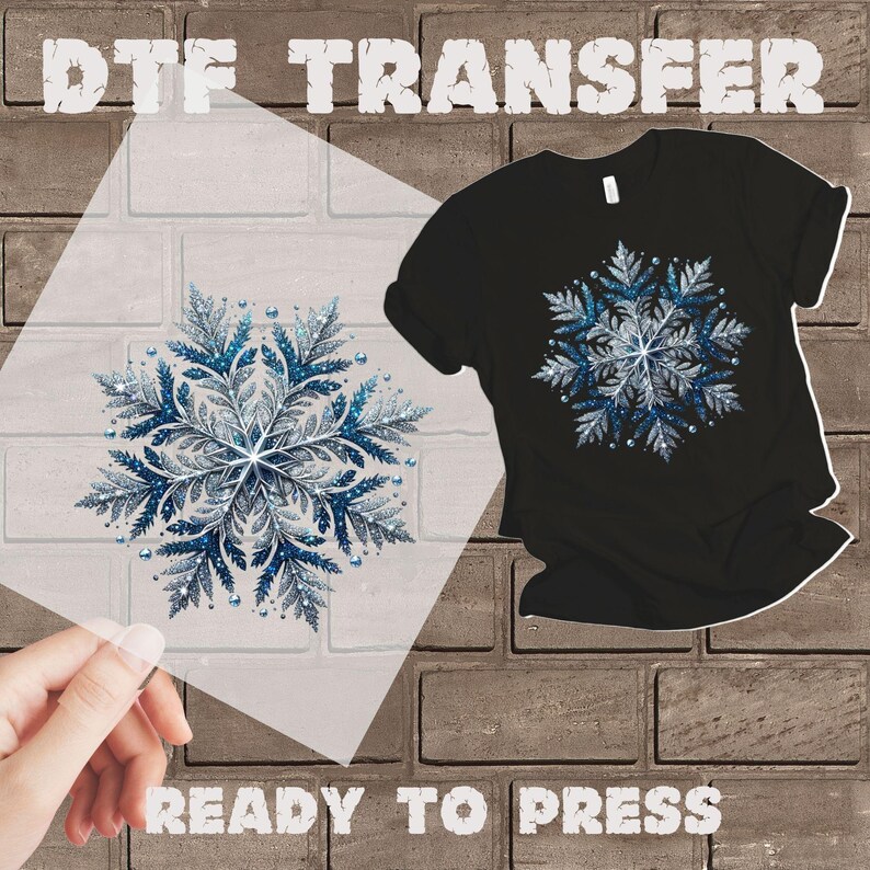 Silver Blue Glitter Snowflakes DTF Transfer: Christmas T-shirt Design ...
