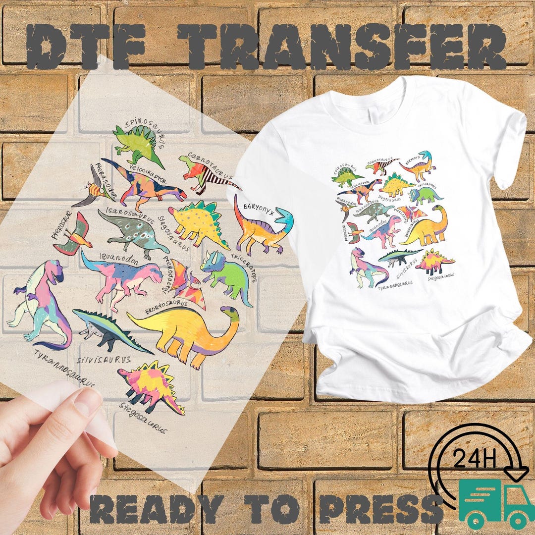 Dinosaurs DTF Transfers, Dinosaurs Names and Pictures Ready to Press ...