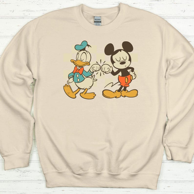 Retro Checkered Mickey Mouse and Donald Duck Fist Bump DTF Transfer ...
